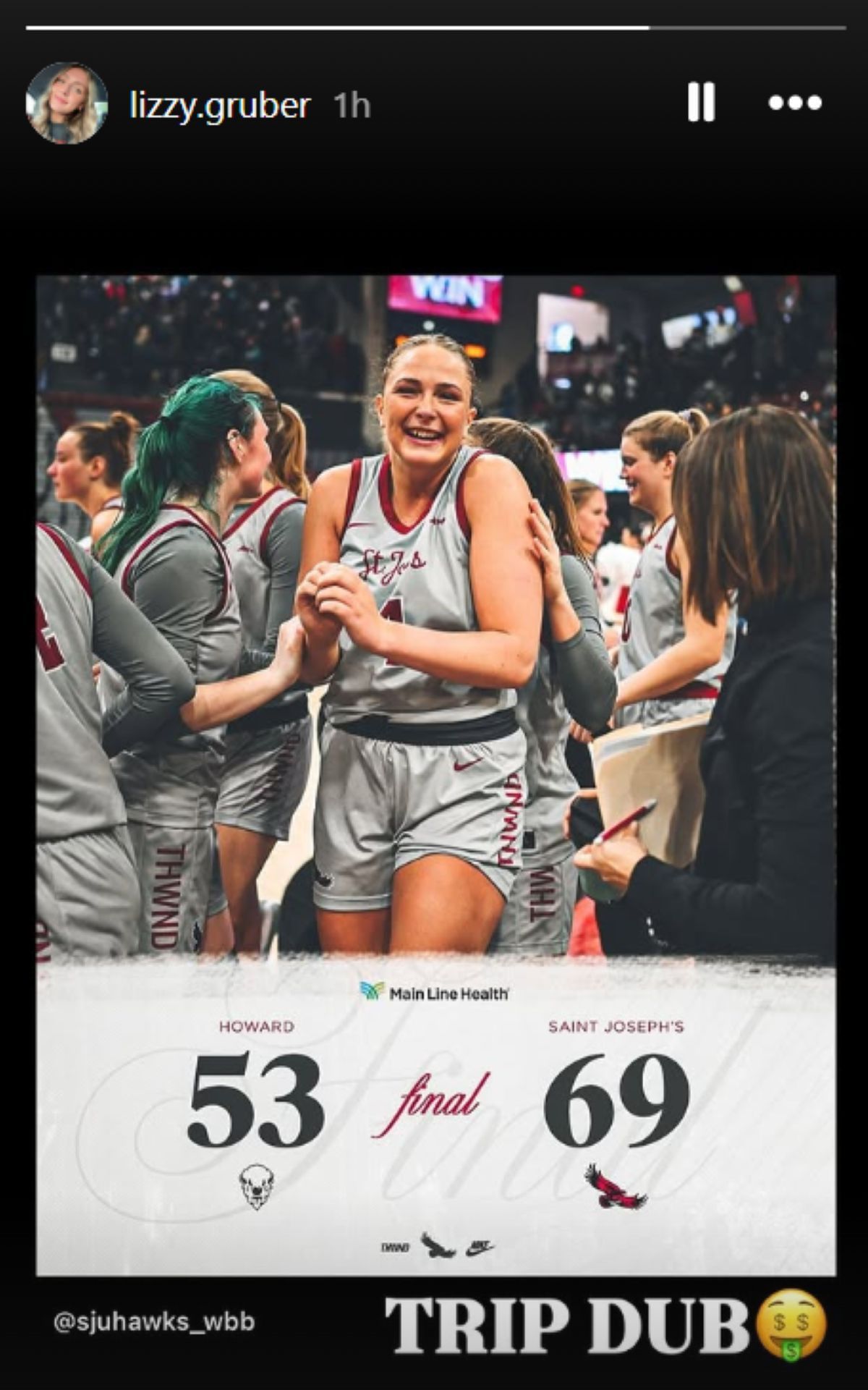 Ace Flagg's gf Lizzy Gruber shares 2-word reaction to SJU Hawks' win ...