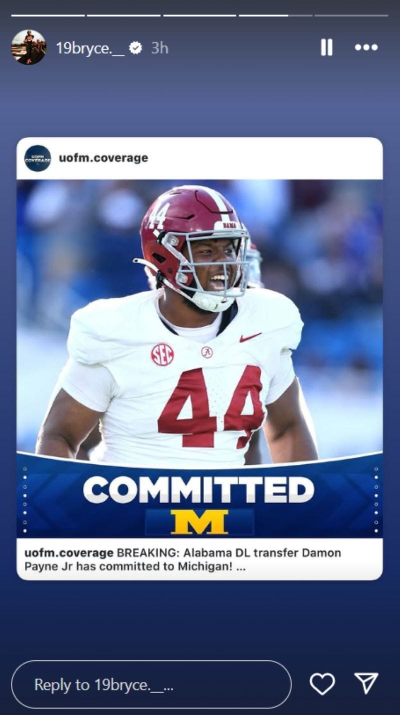 5-star Michigan signee Bryce Underwood shares the news of Alabama DL ...