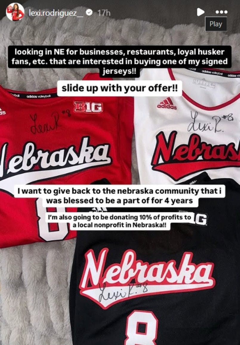 Lexi Rodriguez puts her Nebraska Cornhuskers signed shirts up for sale ...