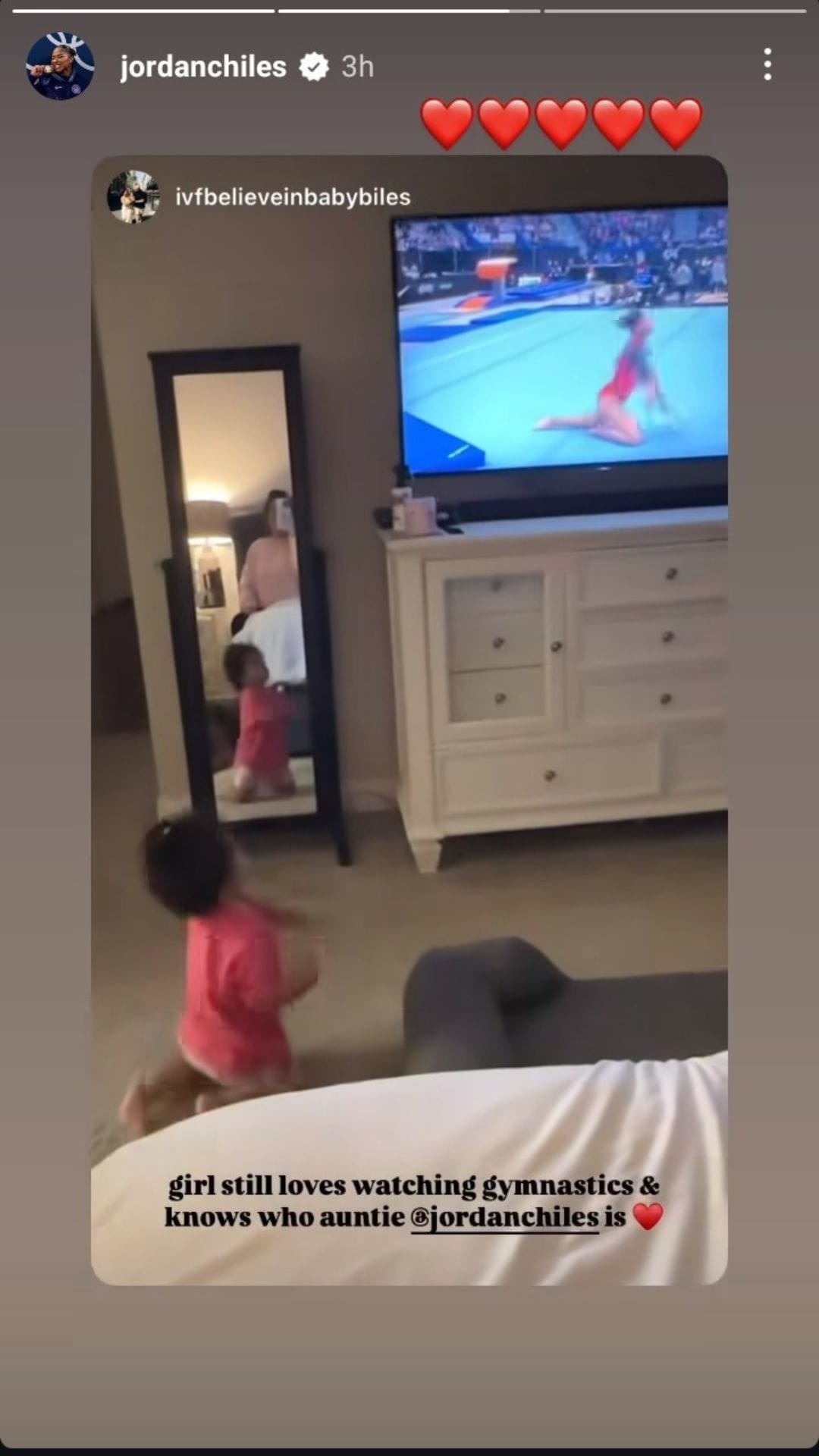 Jordan Chiles reacts as Simone Biles' niece 'Baby Biles' recognizes ...