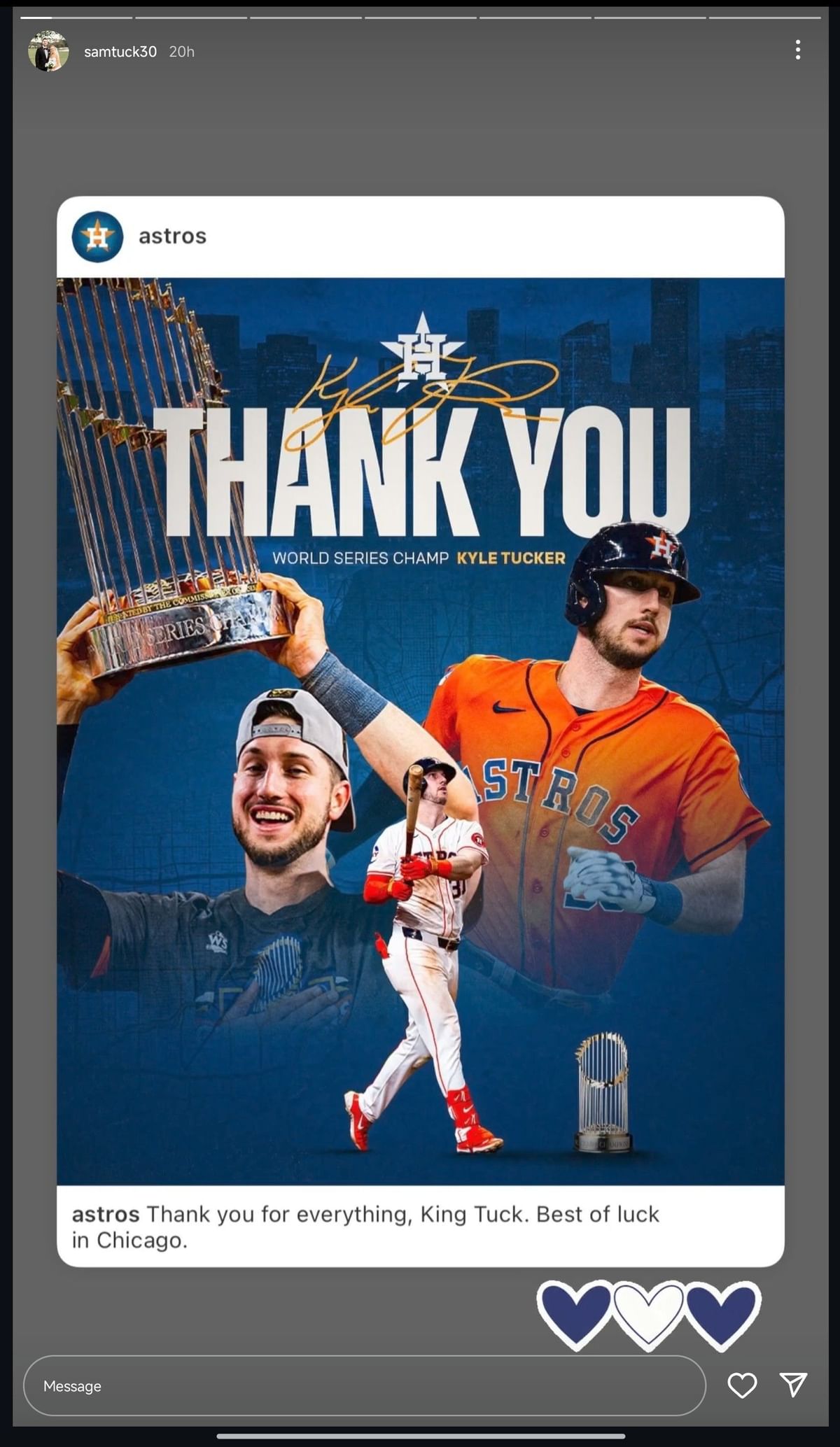 Kyle Tucker's wife Samantha shares thoughts after Houston Astros trade 3x All-Star to Chicago Cubs