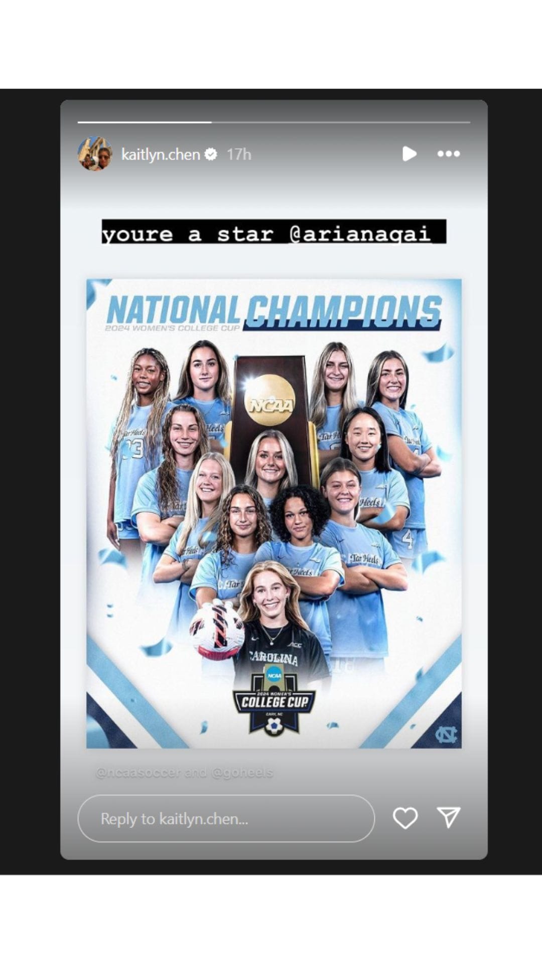 UConn’s Kaitlyn Chen posts inspiring words for soccer player Aria Nagai after UNC’s national ...