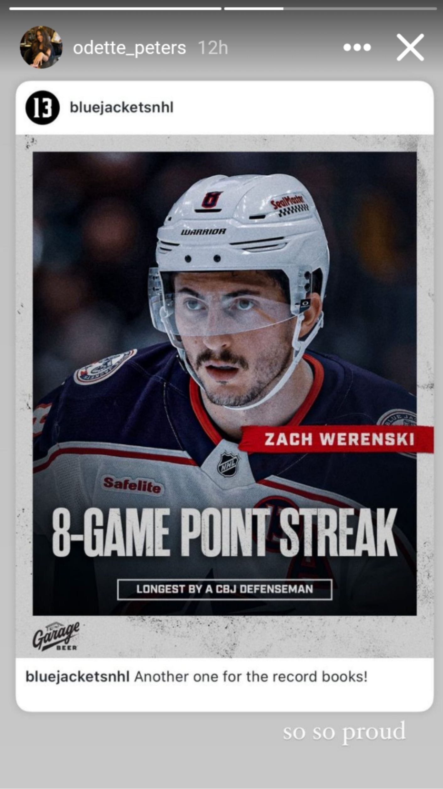 Zach Werenski's 8-game point streak elicits 3-word reaction from ...