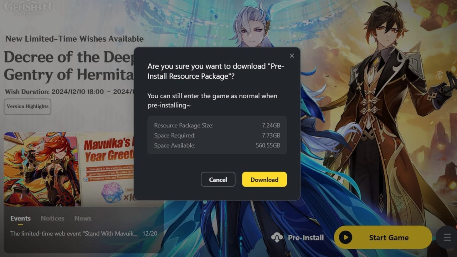 Genshin Impact 5.3 preload guide and size for PC, Android, and iOS