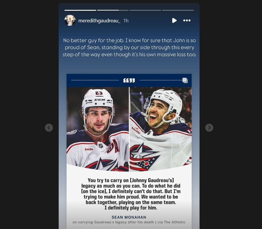 Johnny Gaudreau's wife Meredith praises Sean Monahan for honoring ...