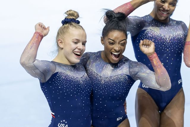 Simone Biles' WCC teammate Joscelyn Roberson reacts to her husband ...