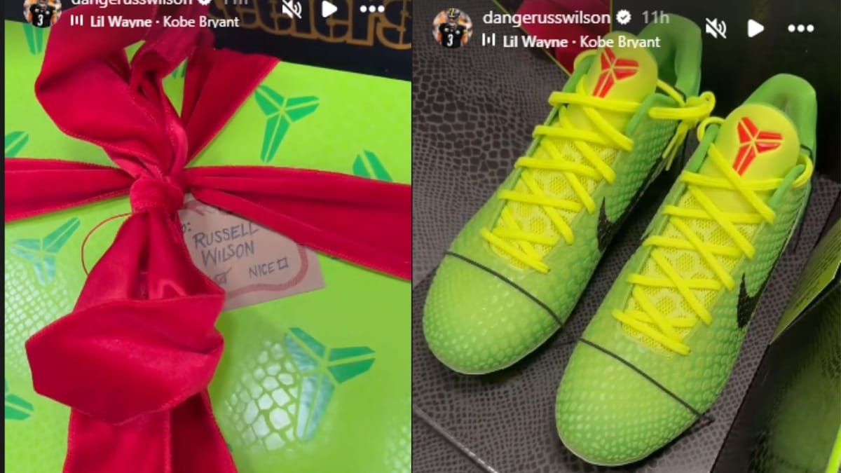 Russell Wilson shows off 'Grinch' edition Kobe Bryant Nike cleats