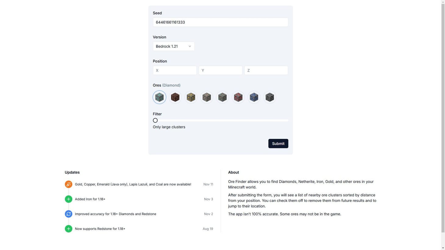 How to use the Minecraft Ore Finder tool