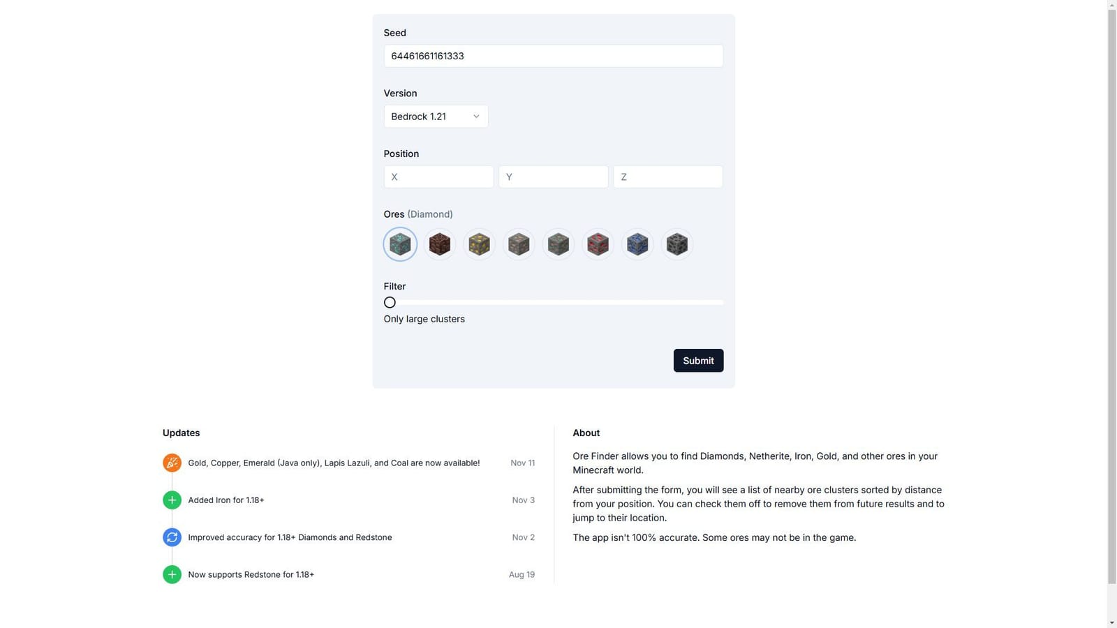 How to use the Minecraft Ore Finder tool