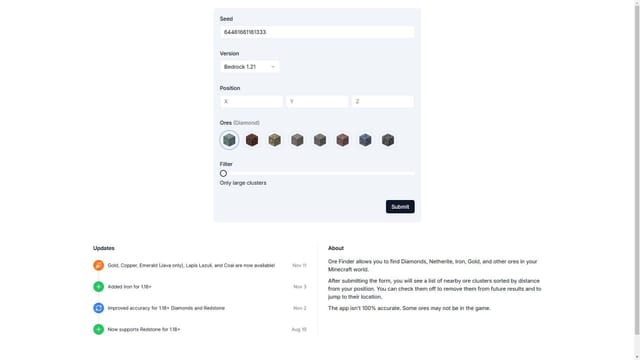 How to use the Minecraft Ore Finder tool