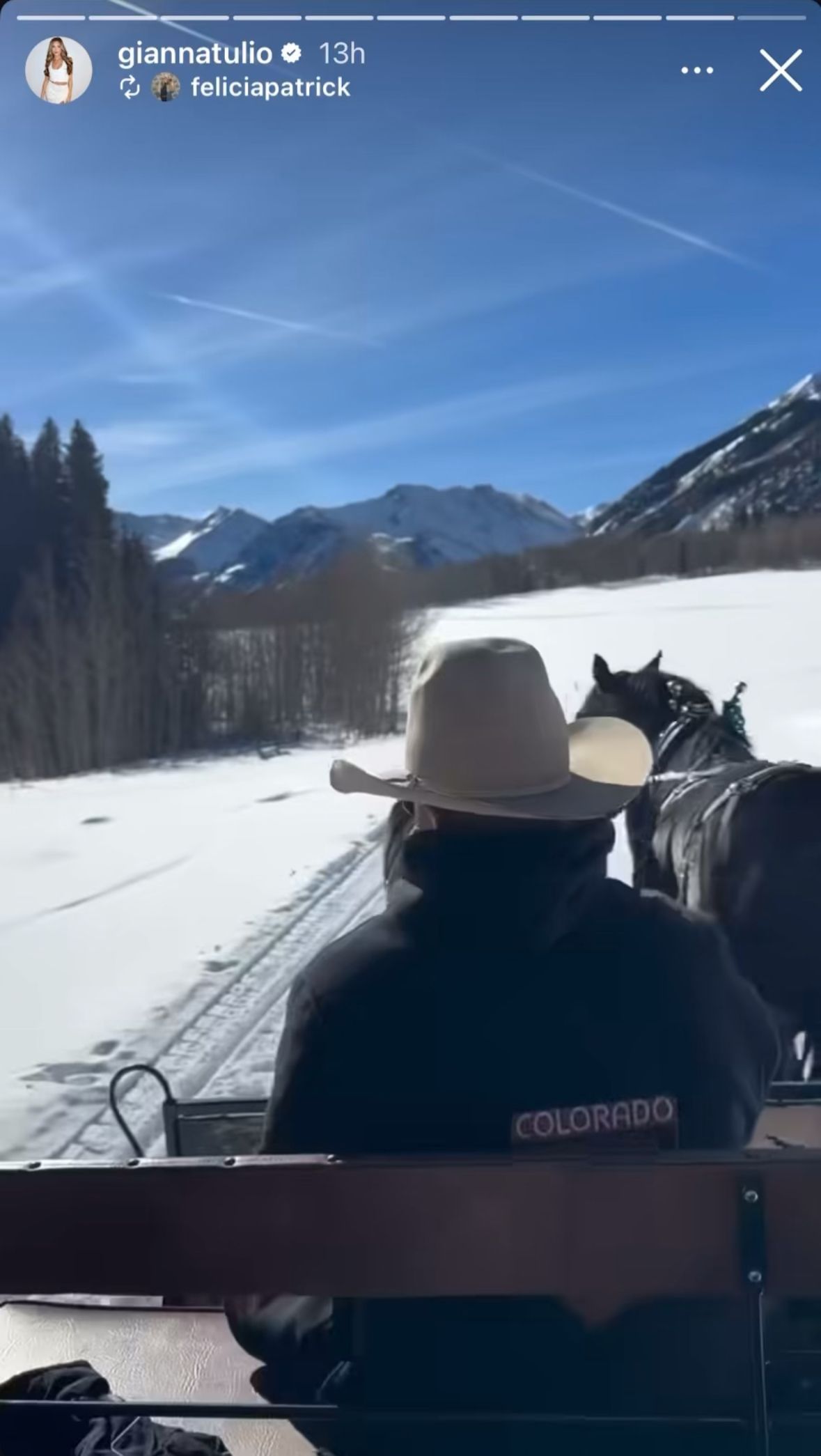 Newlyweds Ryan Blaney and Gianna Tulio take a horse ride on snow after tying the knot a few days ...