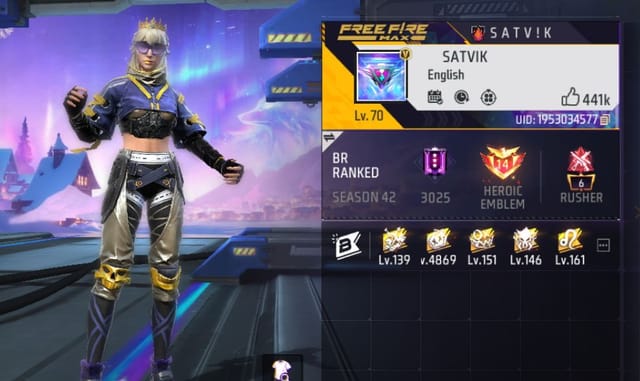 Stats: Satvik की Free Fire MAX ID, स्टैट्स और अन्य जानकारी