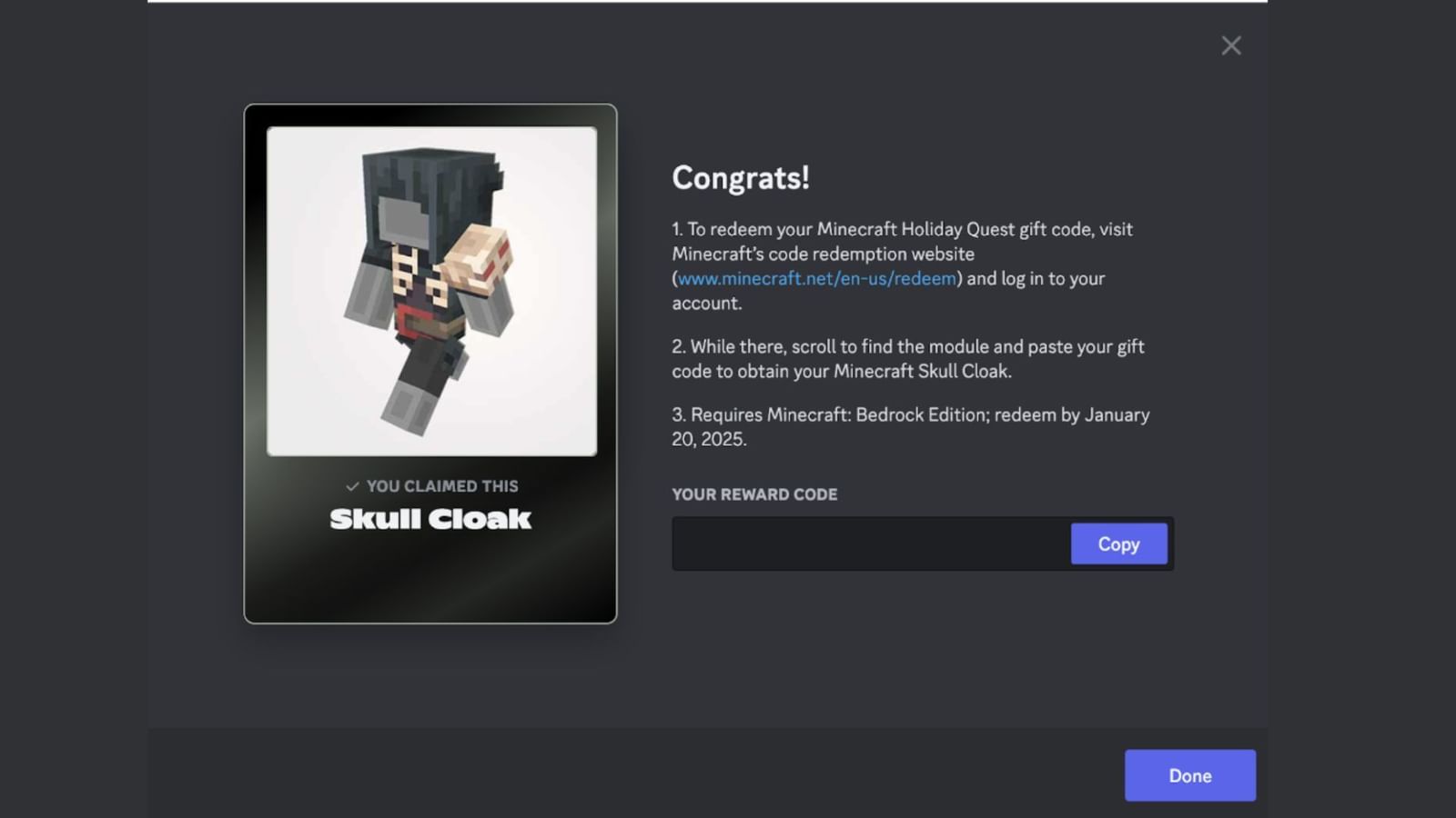 Minecraft Discord Quest: How to get the Skull Cloak