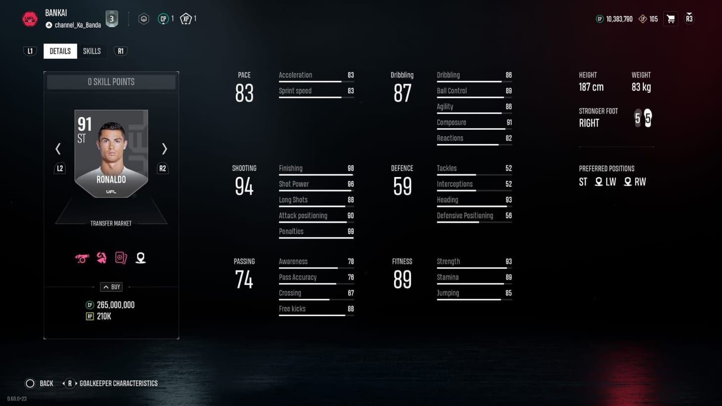 EA FC 25 vs UFL: Cristiano Ronaldo player rating and stats comparison