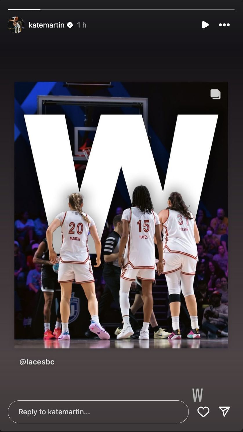 Kate Martin reacts after Laces BC makes triumphant start to Unrivaled behind her game-winning ...