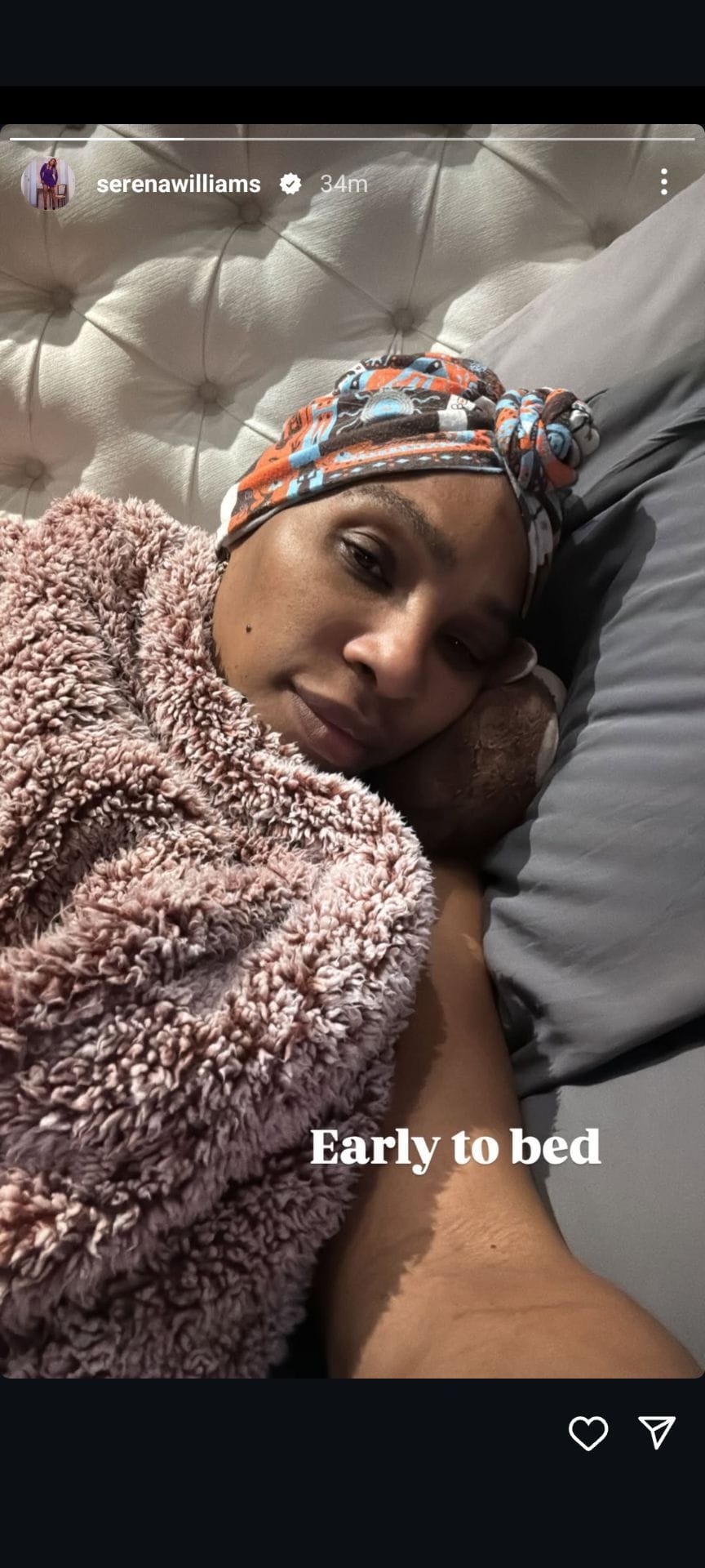 Serena Williams rocks colourful hair cap, cozies up in bed for ...