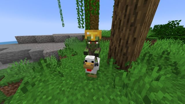 How to spawn a zombie villager chicken jockey in Minecraft