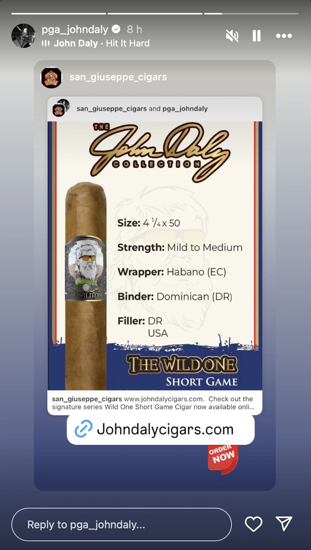John Daly promotes his 'signature' $250 box of cigars on his IG account