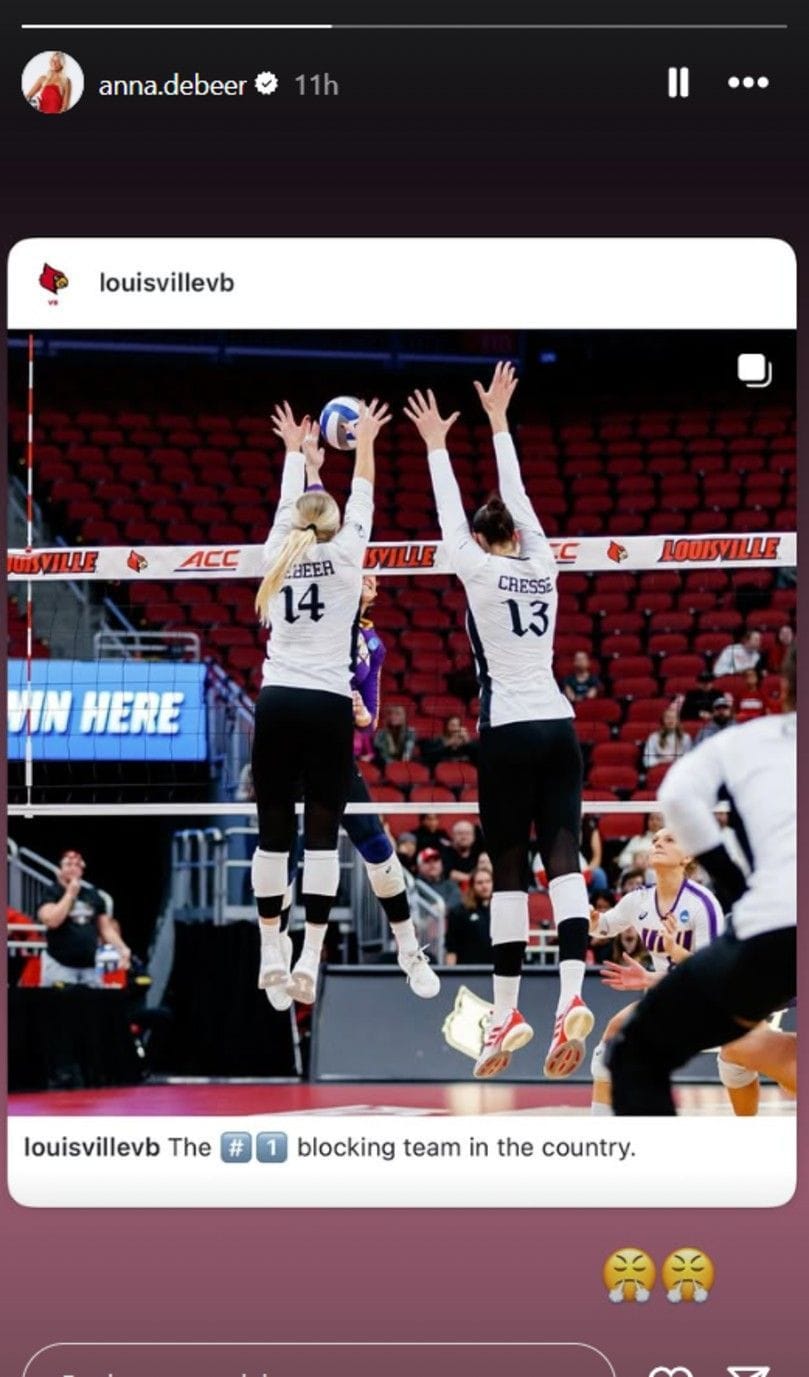 Former Louisville Volleyball player Anna DeBeer reacts as the team ...