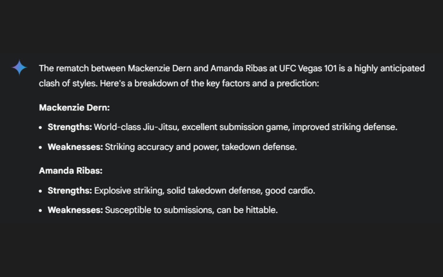 Mackenzie Dern vs. Amanda Ribas 2 AI prediction: We asked AI to predict ...