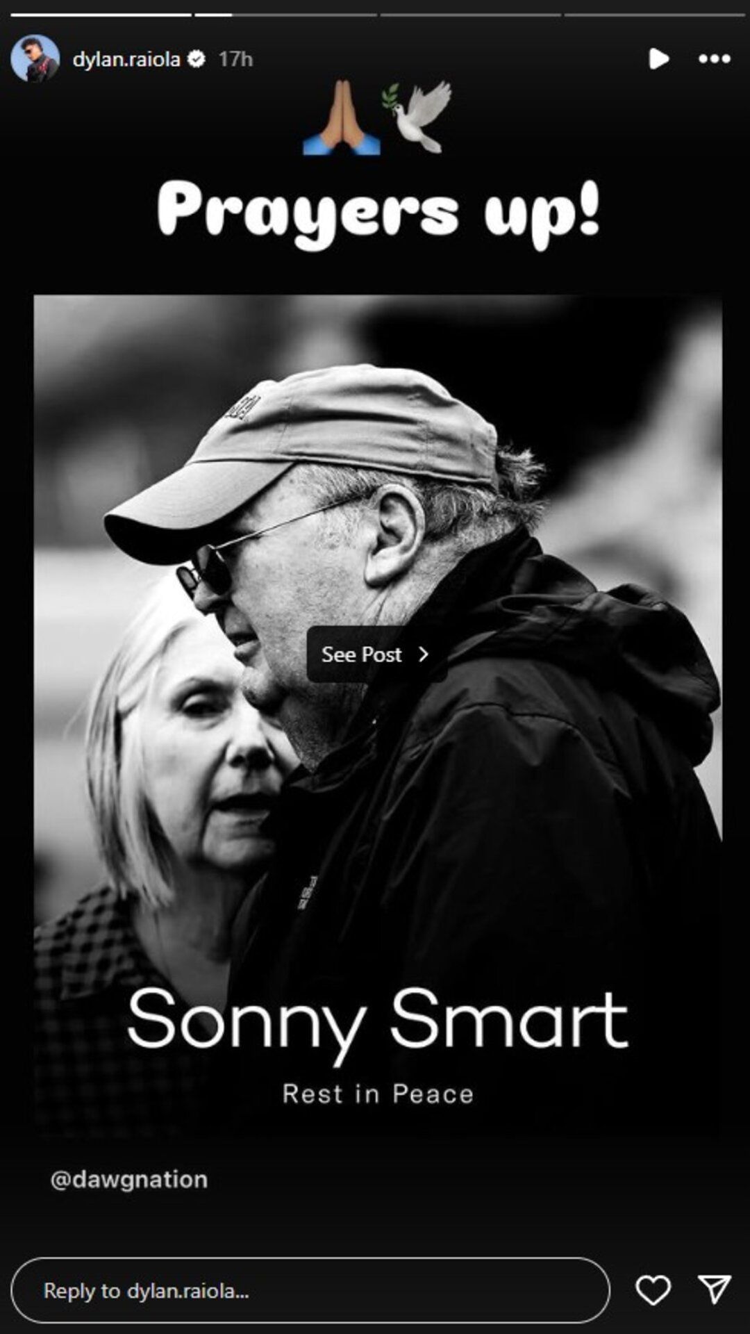 "Prayers up": Dylan Raiola pays tribute to Kirby Smart's father Sonny ...