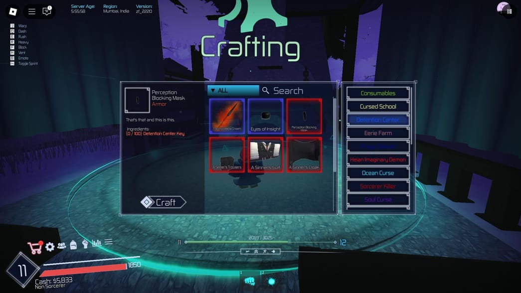 How to get Perception Blocking Mask in Jujutsu Infinite