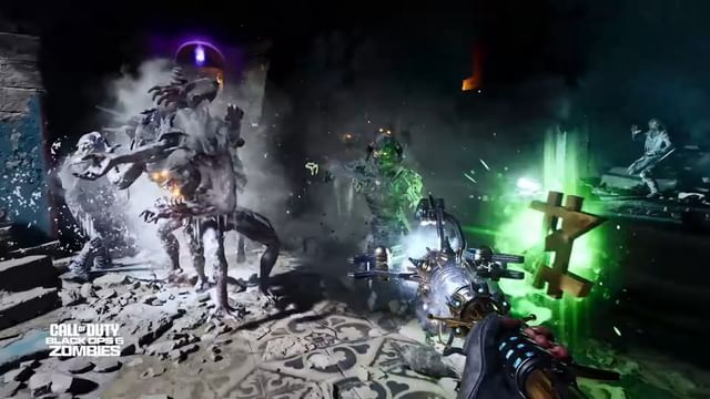Black Ops 6 Zombies new map Tomb gameplay shows ice staff in game