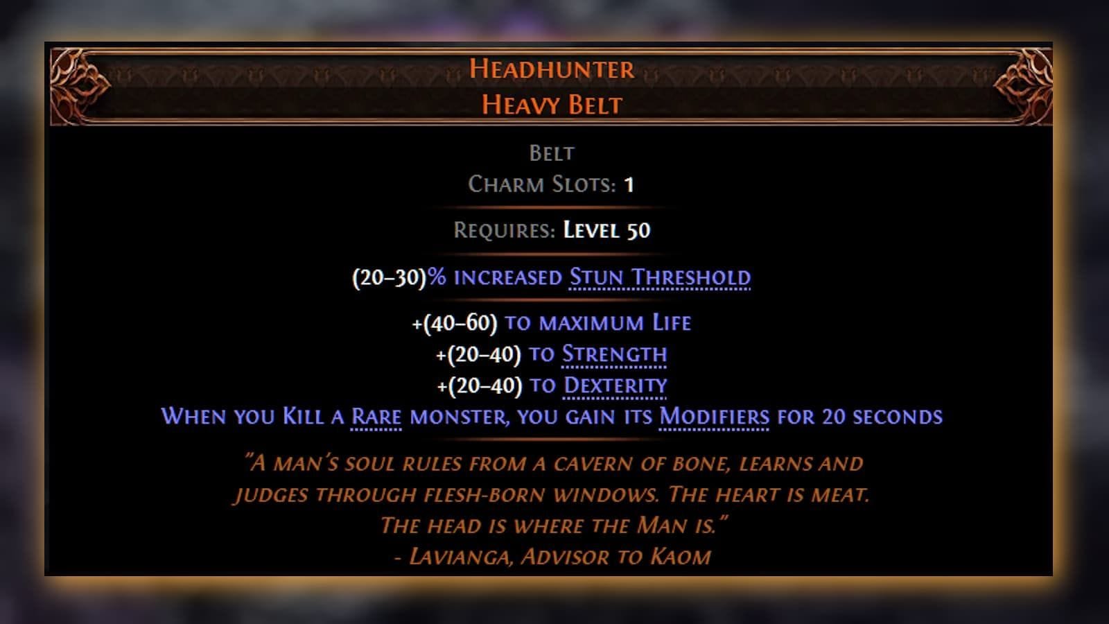 Path of Exile 2: Headhunter Unique belt, explained
