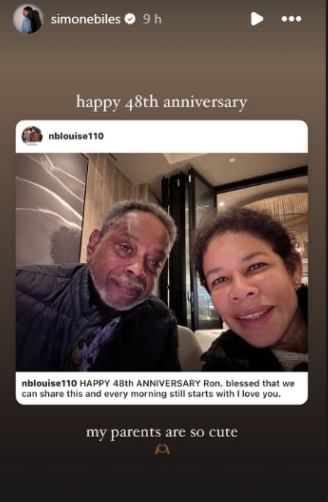 Simone Biles sends best wishes to parents Ron and Nellie Biles on their ...