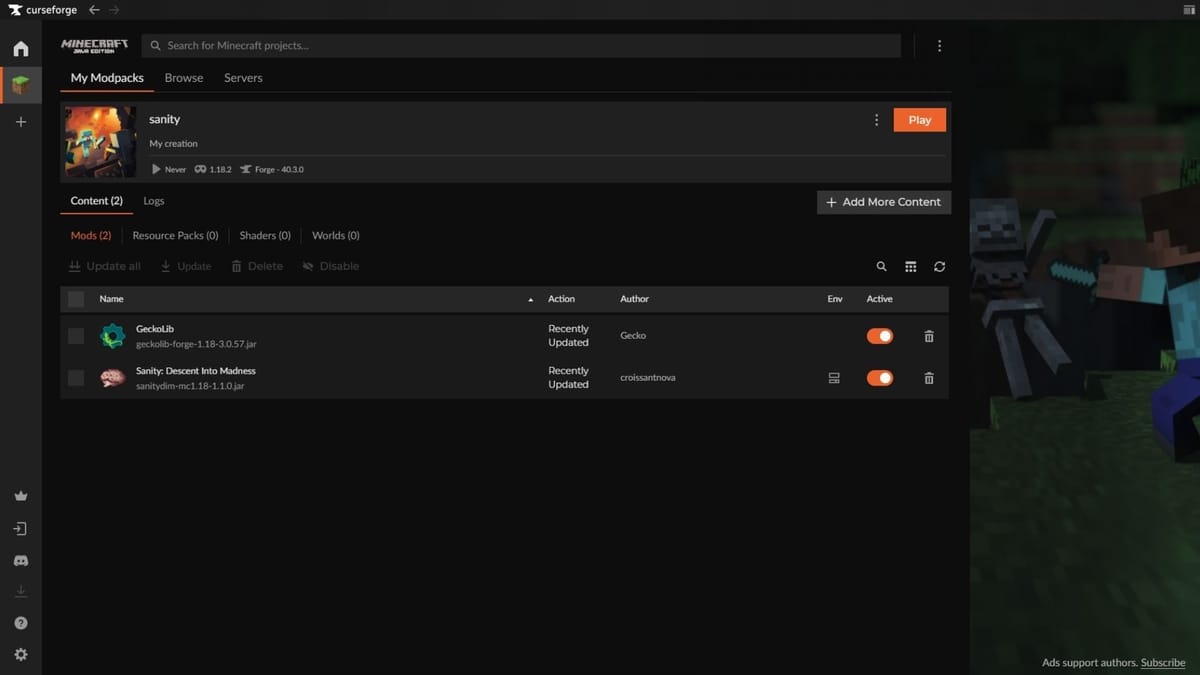 How to get and use Minecraft Sanity mod