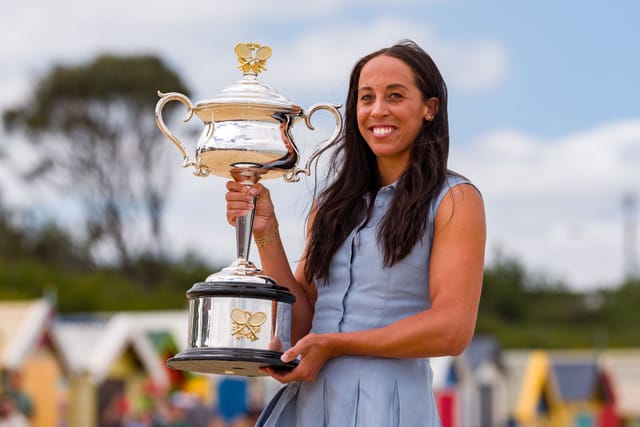 Madison Keys turns heads in chic blue dress as she poses with her ...