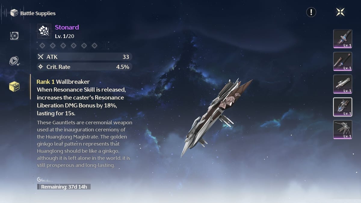 Best weapons for Roccia in Wuthering Waves