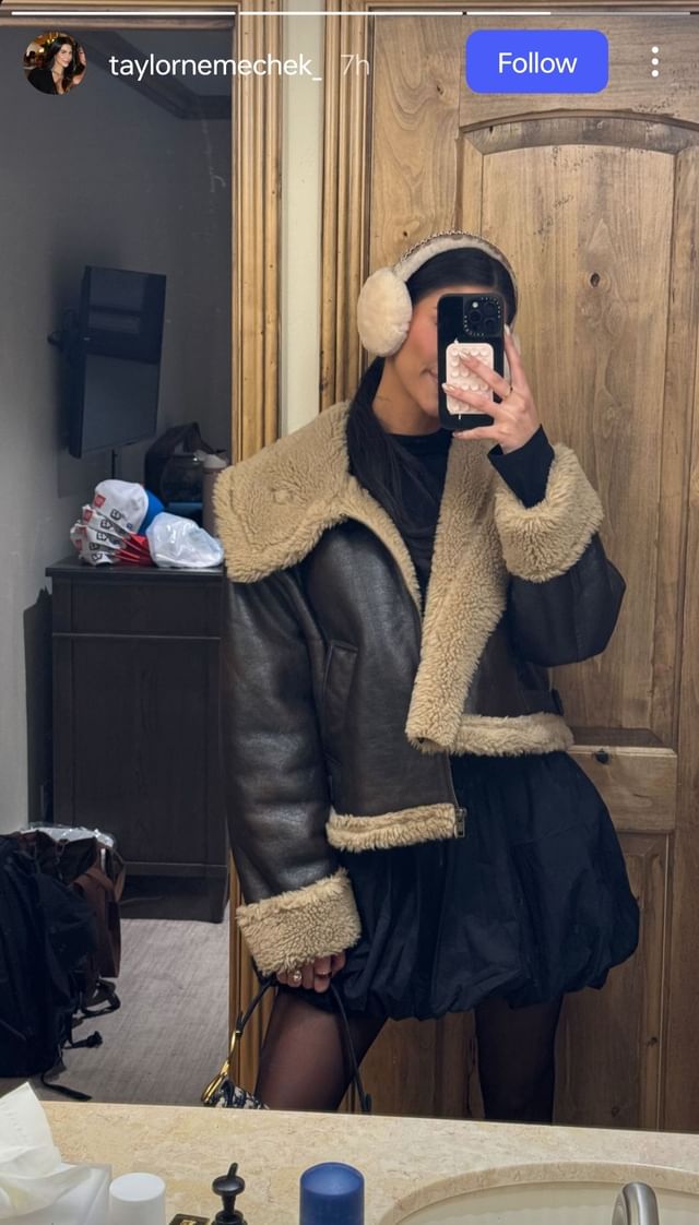 John Hunter Nemechek’s wife Taylor makes a fashion statement in a brown vintage faux leather ...