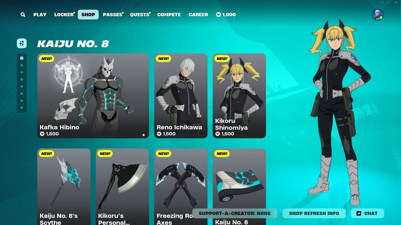 How to get the Kafka Hibino, Reno Ichikawa, and Kikoru Shinomiya (Kaiju No.8) skins in Fortnite