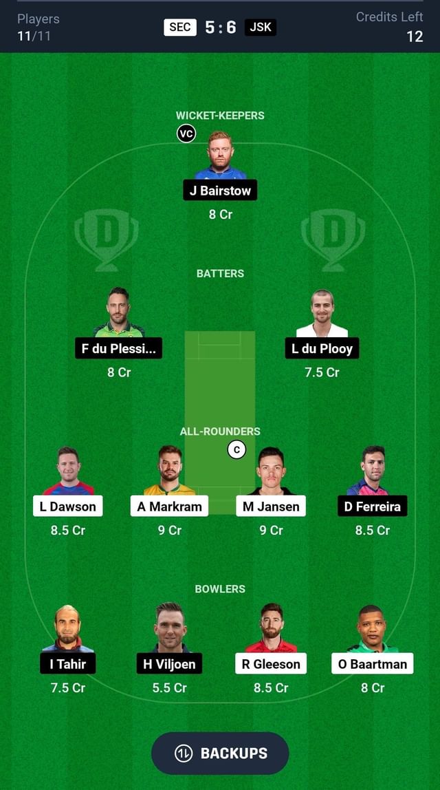 Dream11: JSK vs SEC Dream11 Prediction: Fantasy Cricket Tips, Today's Playing 11 and Pitch ...
