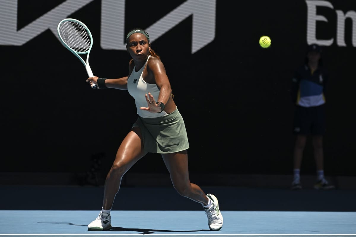 Coco Gauff's mother Candi and Gabby Thomas react as American moves on from Australian Open ...