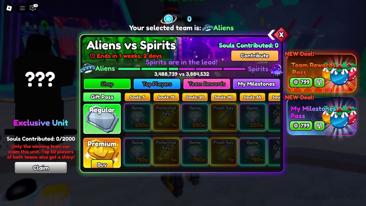 Anime Reborn Aliens vs Spirits pass: All rewards