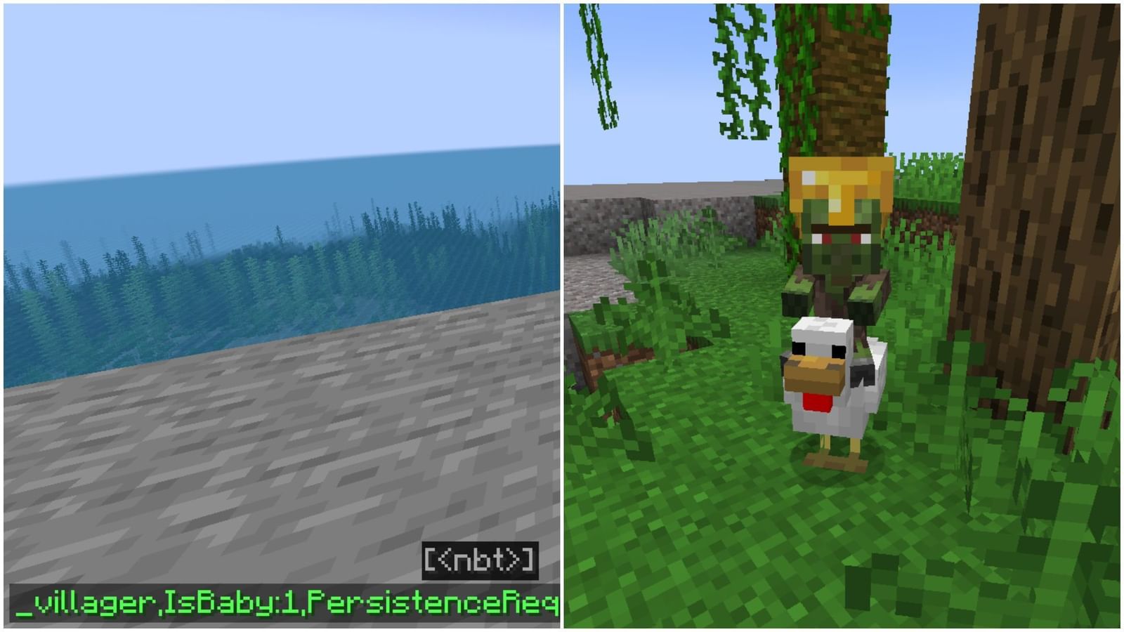 How to spawn a zombie villager chicken jockey in Minecraft