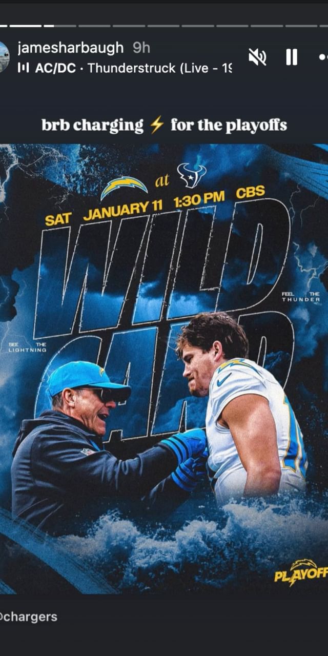 Jim Harbaugh's son James sends triumphant 5-word message as LA Chargers prep for Wild Card ...