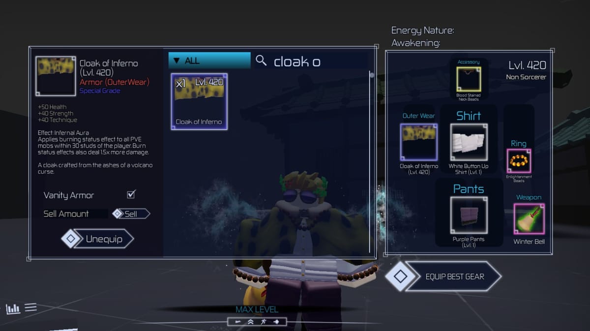 How to get Cloak of Inferno in Jujutsu Infinite