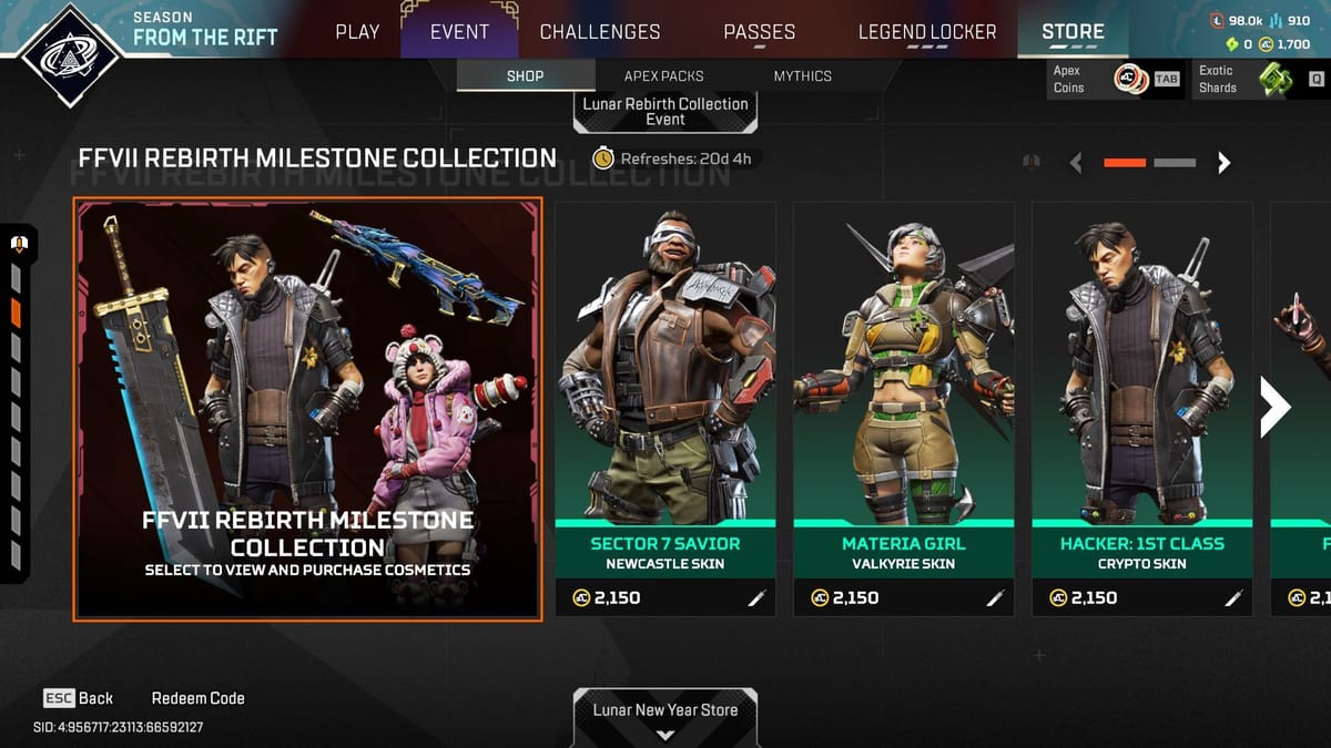 How to get all Final Fantasy VII Rebirth skins in Apex Legends