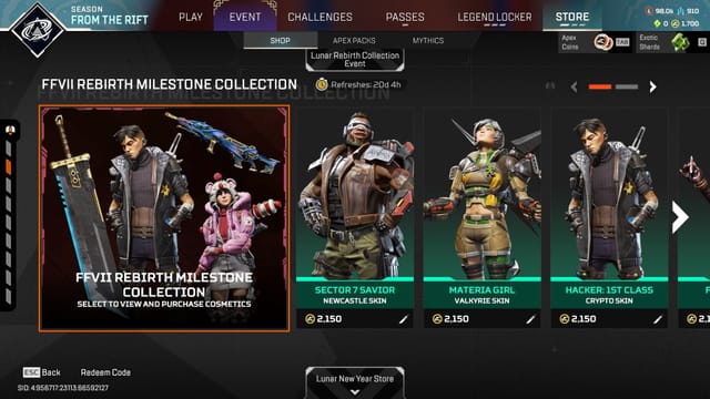 How to get all Final Fantasy VII Rebirth skins in Apex Legends