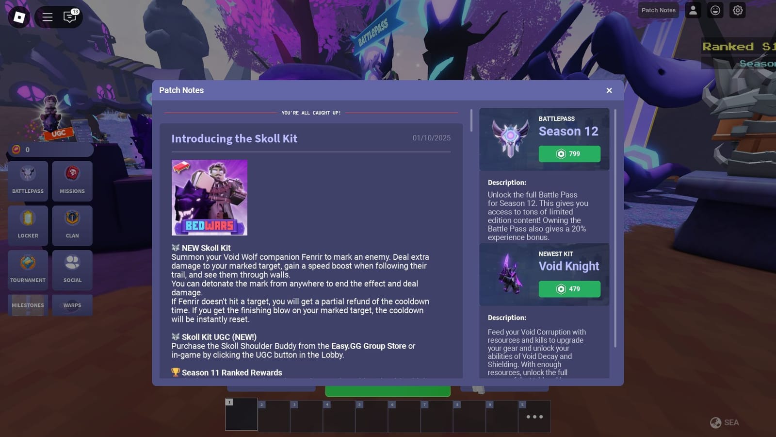 BedWars new update patch notes: Ranked Rewards, Skoll Kit, and more