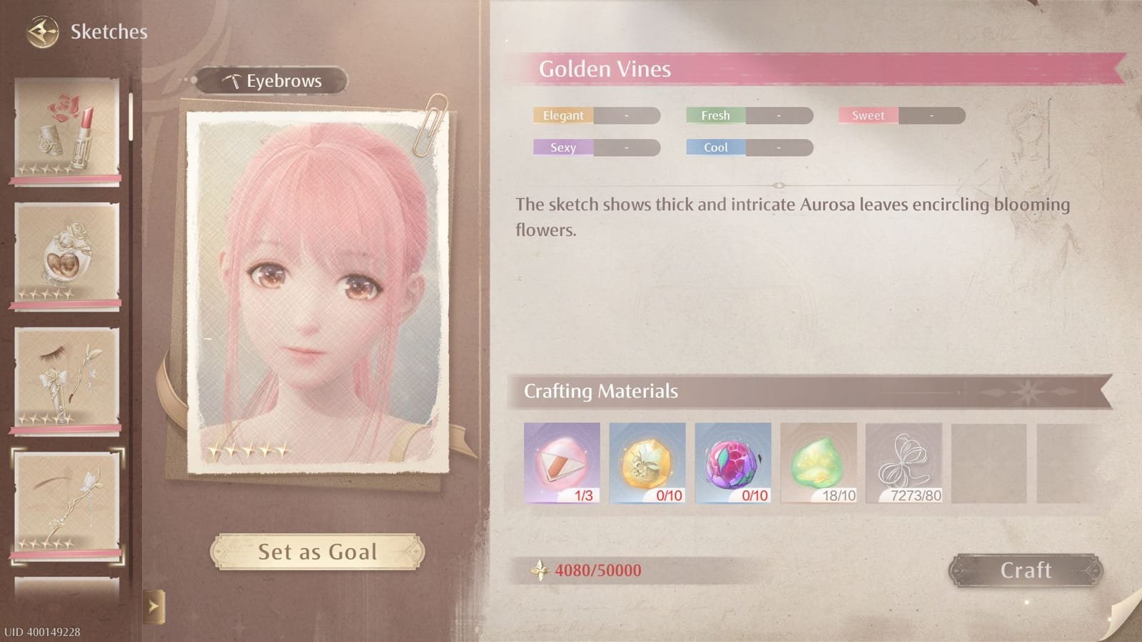 How to craft Wishful Aurosa makeup in Infinity Nikki