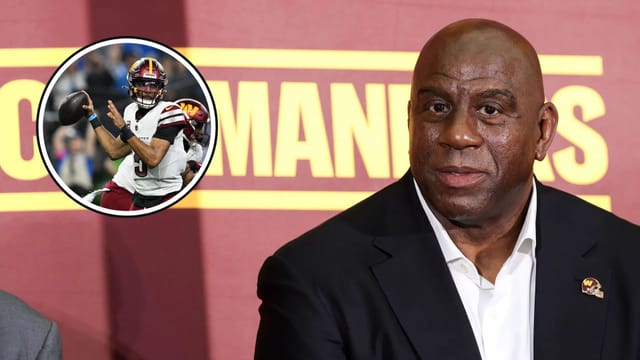 Commanders owner Magic Johnson makes feelings known on Jayden Daniels' historic NFL playoff feat