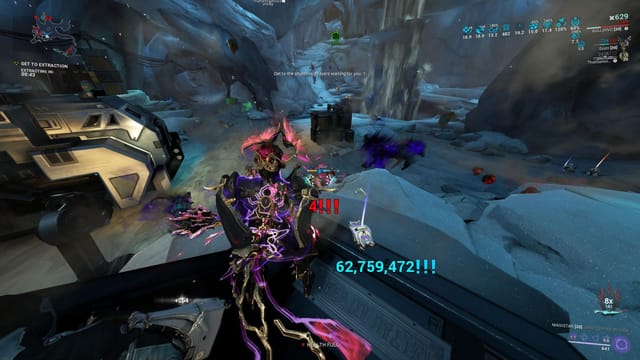 Warframe player rolls the largest and smallest red crit of their life