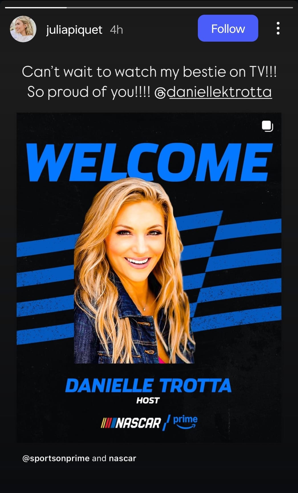 “My bestie on TV”: Daniel Suarez’s wife Julia Piquet shares an elated ...