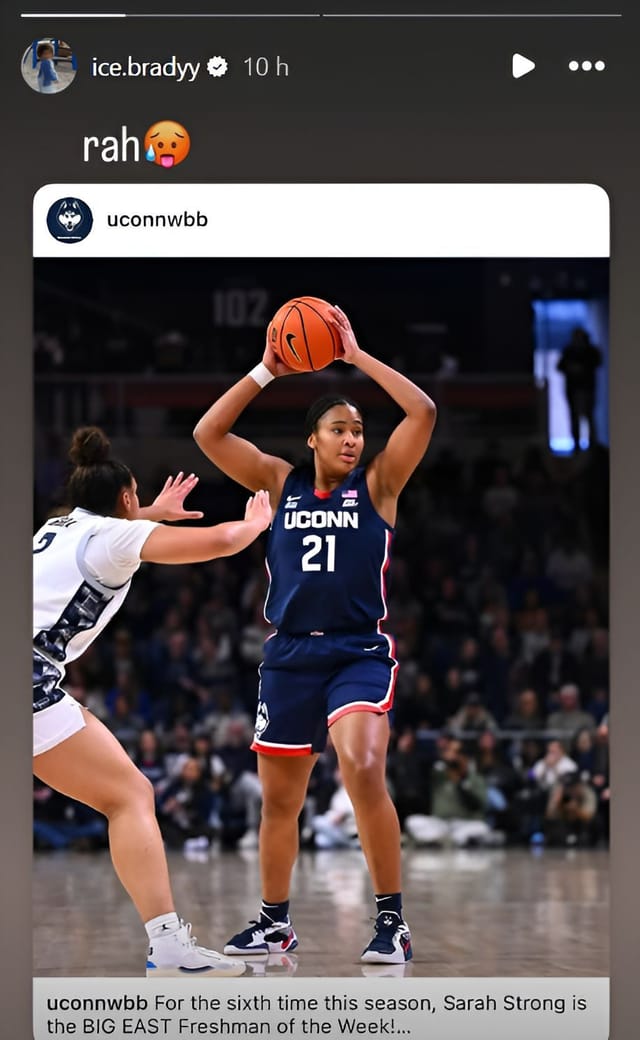 Sarah Strong: UConn’s Ice Brady drops 1-word reaction as Sarah Strong ...