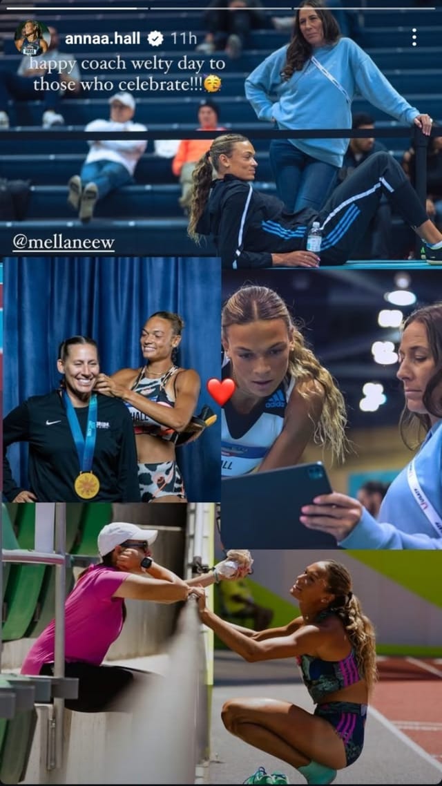 Anna Hall shares a two-word description for her coach as she extends ...