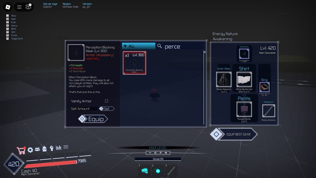 How to get Perception Blocking Mask in Jujutsu Infinite